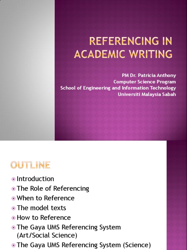 Gaya UMS Referencing Guide Overview | PDF