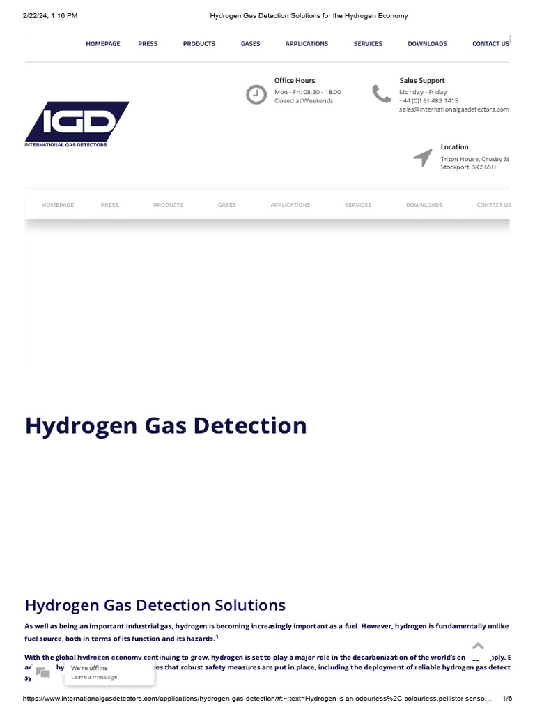 Hydrogen Gas Detection Solutions For The Hydrogen Economy | PDF ...