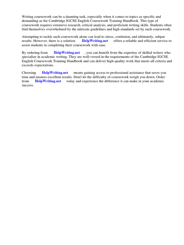 Cambridge Igcse English Coursework Training Handbook Pdf Websites