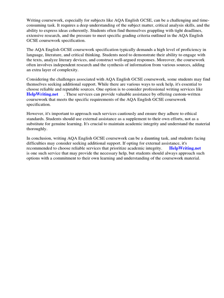 Aqa English Gcse Coursework Specification | PDF | Facebook | Linked In