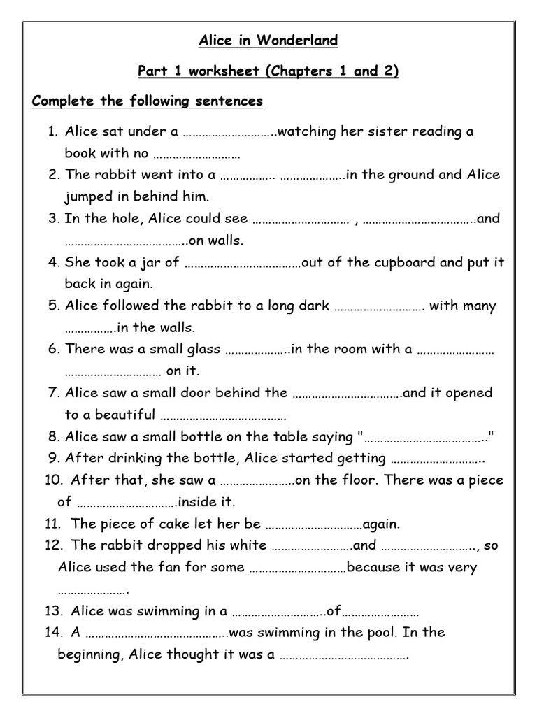 Alice in Wonderland Part 1 Worksheet | PDF