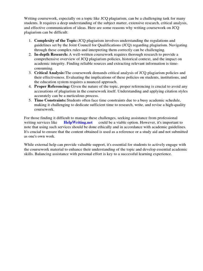 JCQ Plagiarism Coursework | PDF | Plagiarism | Citation