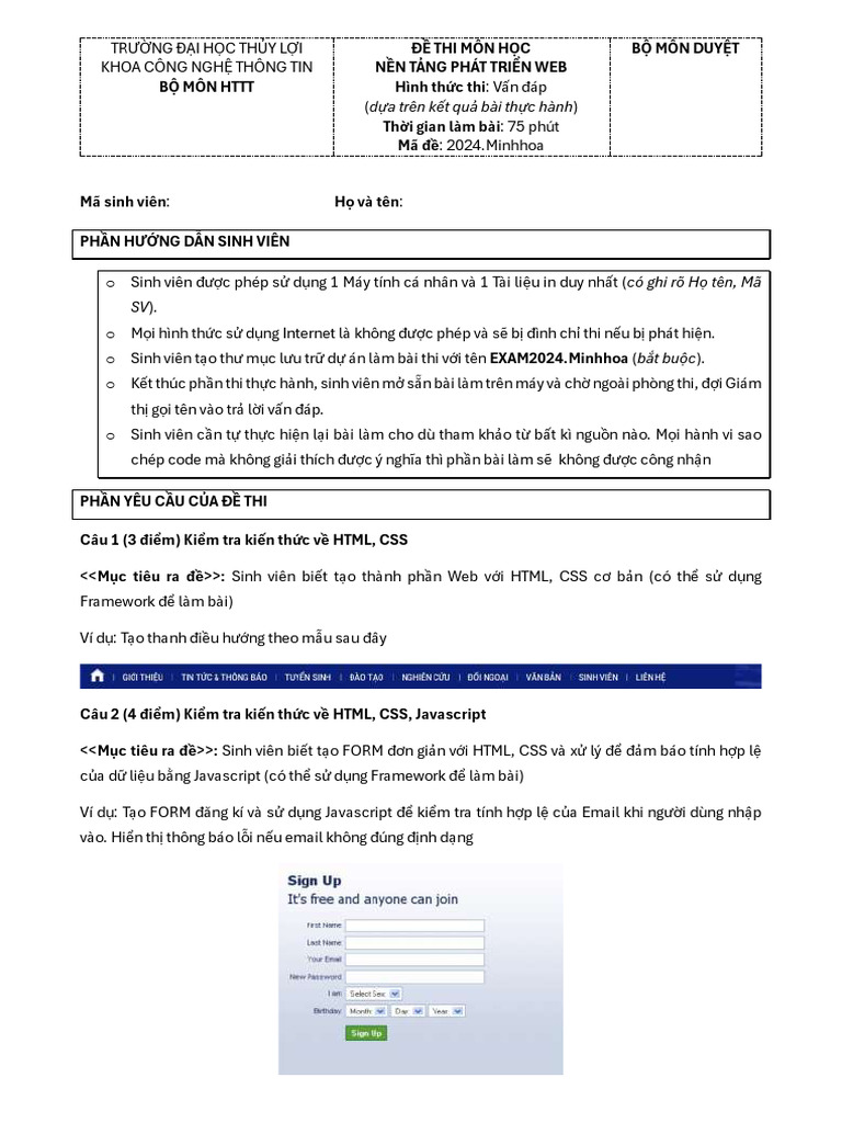 CSE391 - 2024 - de Minh Hoa | PDF