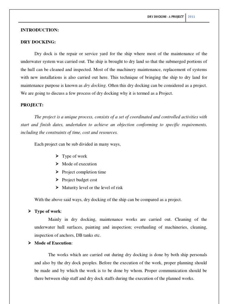 Dry Docking A Project | PDF | Ships | Water Transport