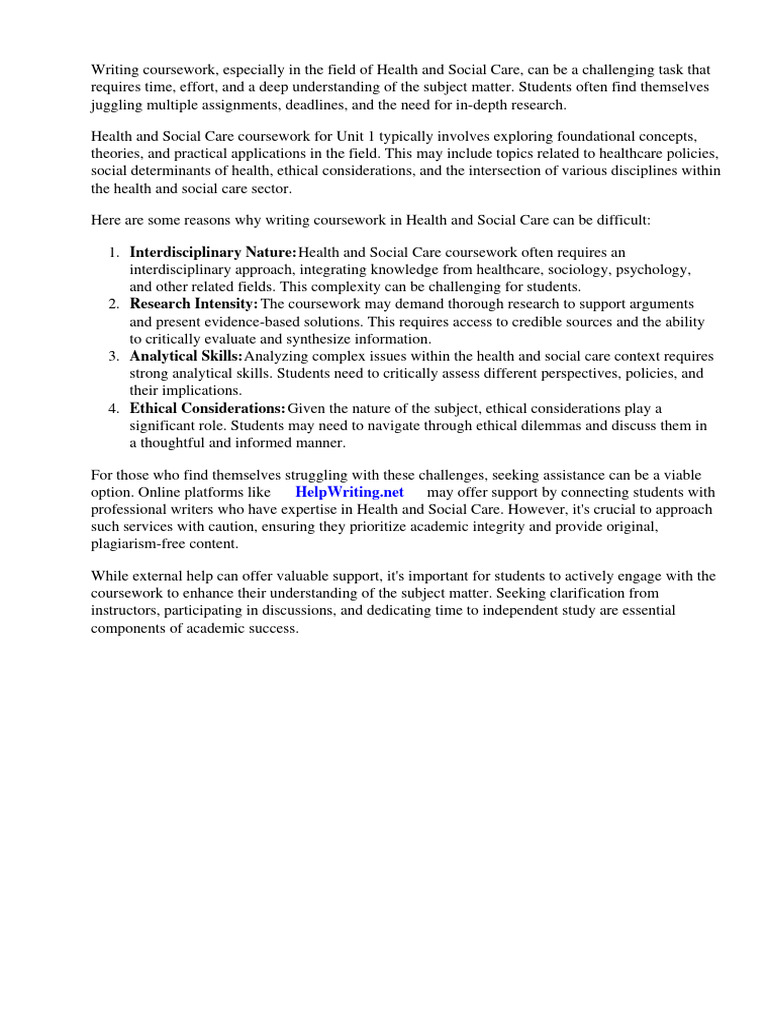 Health and Social Care Coursework Unit 1 | PDF