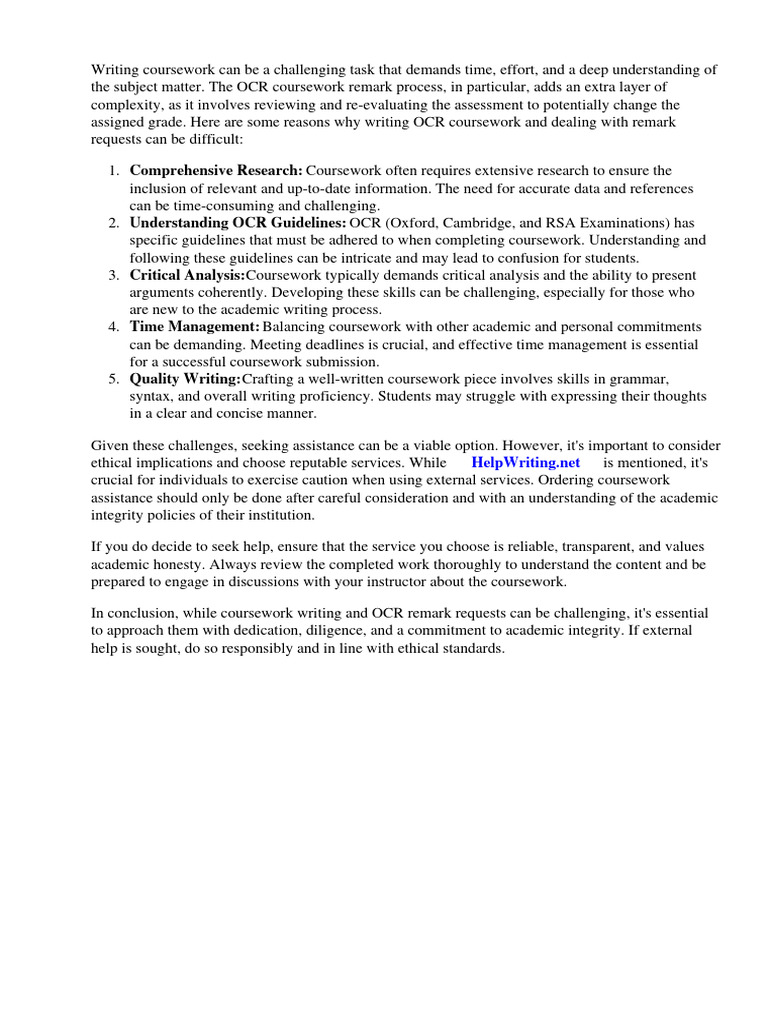 Ocr Coursework Remark | PDF | Gce Advanced Level (United Kingdom ...