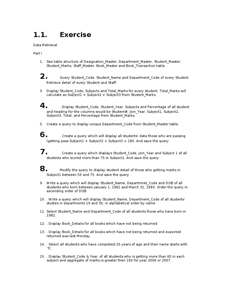 Sql Exercise Pdf Information Retrieval Salary