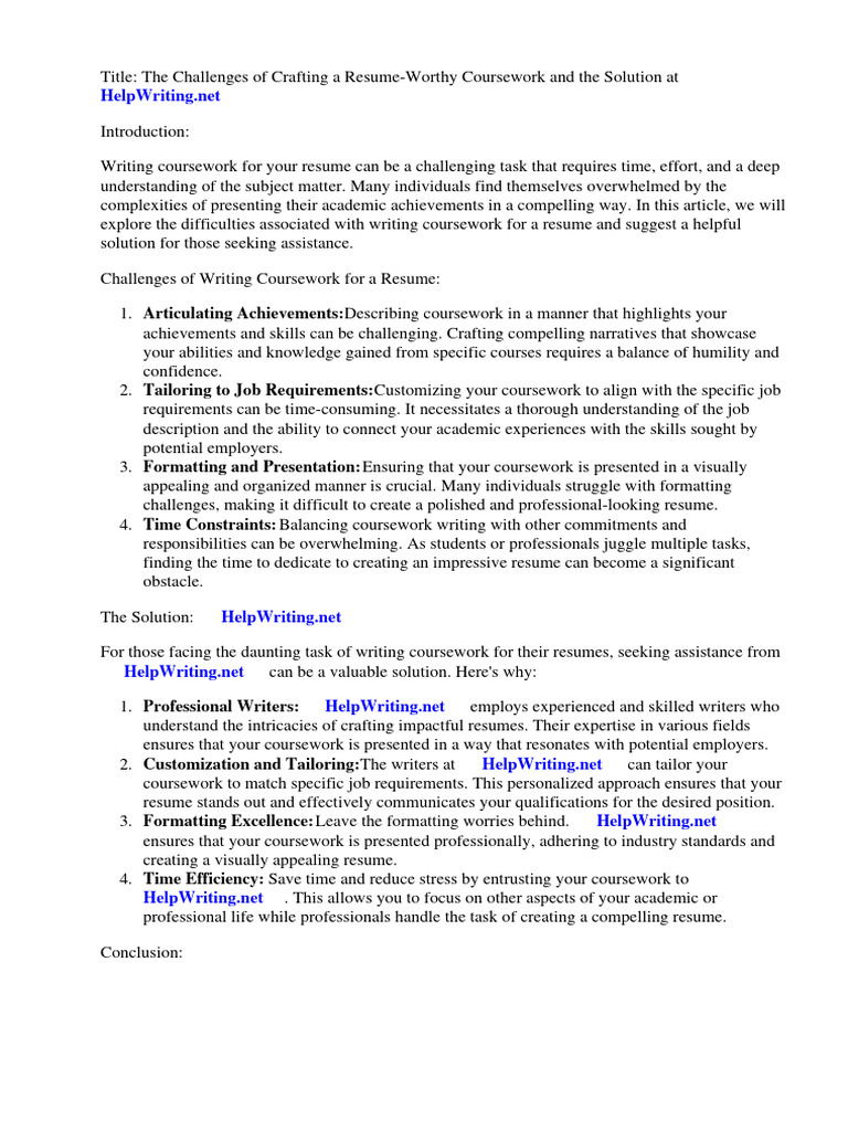 How To Write Coursework On Resume | Download Free PDF | Résumé | Essays