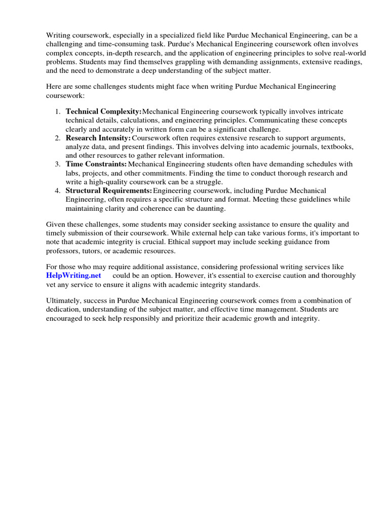 Purdue Mechanical Engineering Coursework | PDF | Thesis | Academic Degree