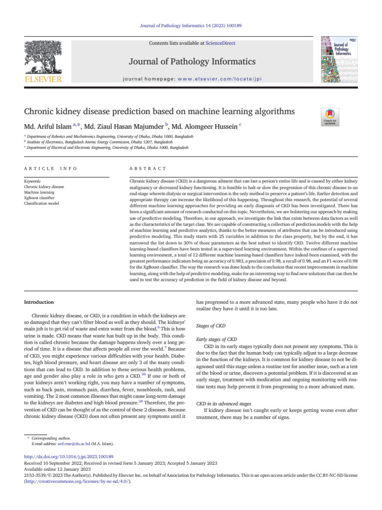 Machine Learning for CKD Prediction | PDF | Chronic Kidney Disease ...