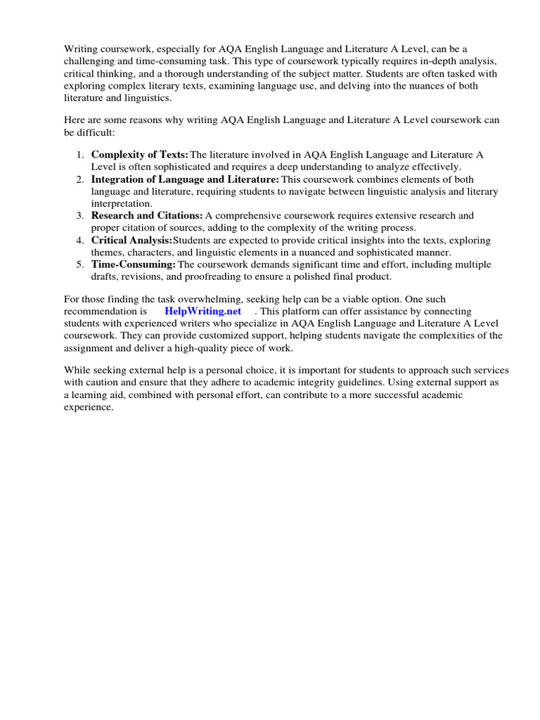 Aqa English Language and Literature A Level Coursework | PDF