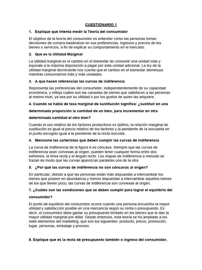 Teoría del Consumidor y Equilibrio Económico | PDF | Utilidad marginal ...