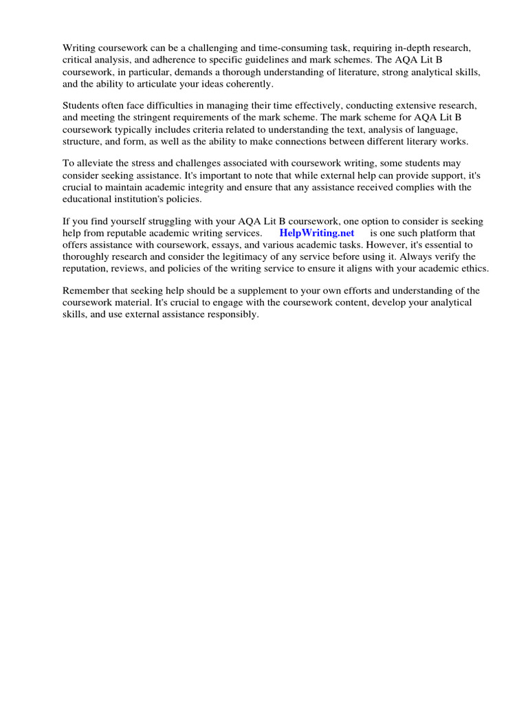 Aqa Lit B Coursework Mark Scheme | PDF | Linked In | Critical Thinking