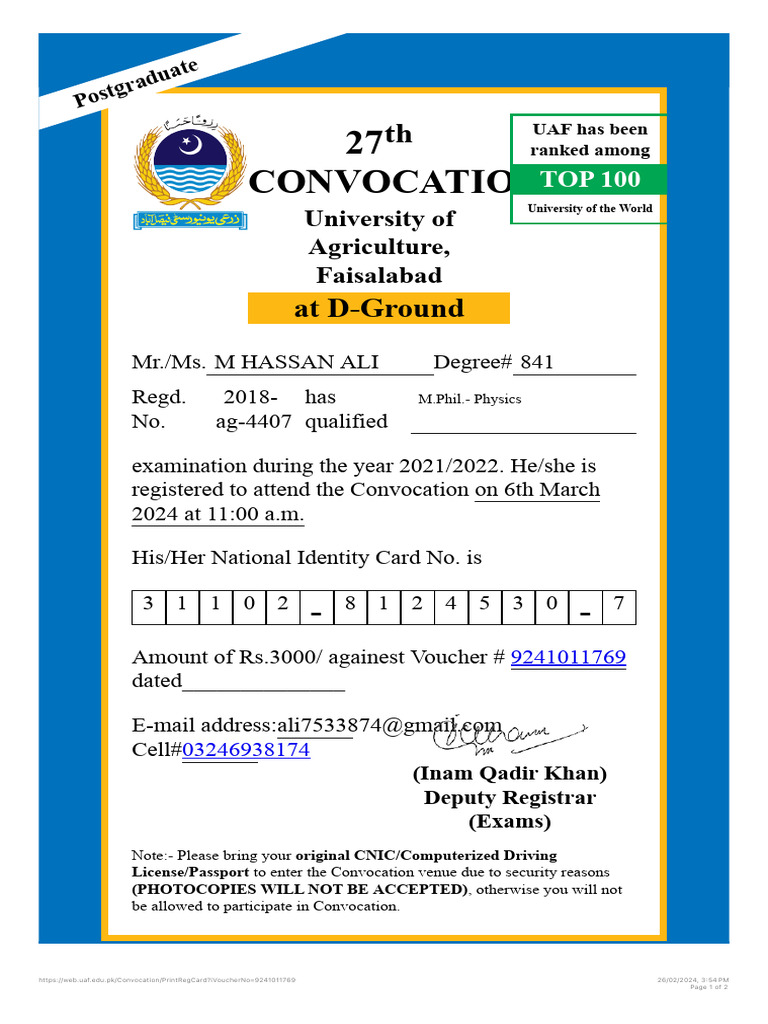 Convocation Registration Card | PDF | Privacy | Applications Of Cryptography
