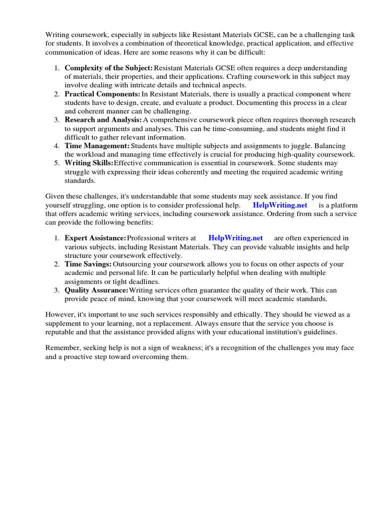 Resistant Materials Gcse Coursework Example | PDF