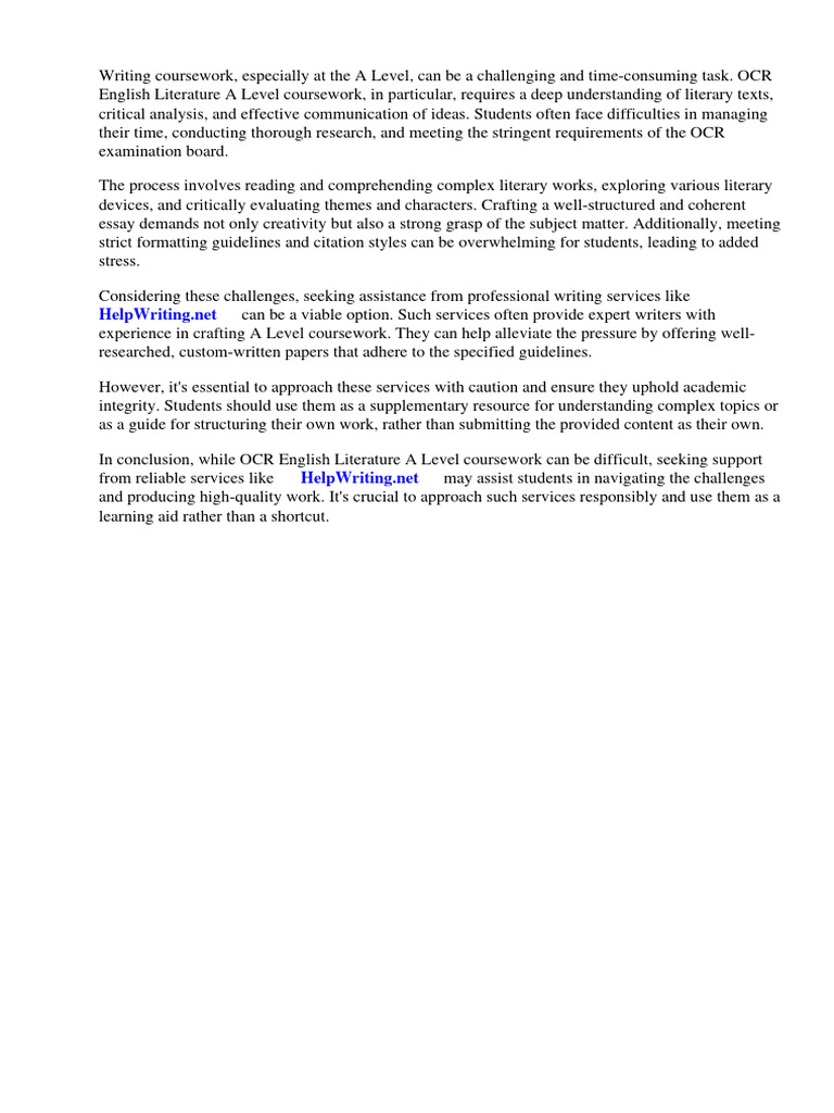 Ocr English Literature A Level Coursework Exemplar | PDF | Facebook ...