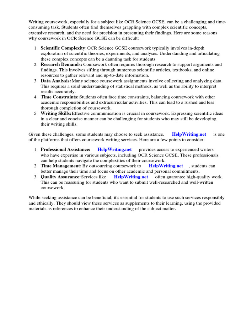 Ocr Coursework Science Gcse | PDF