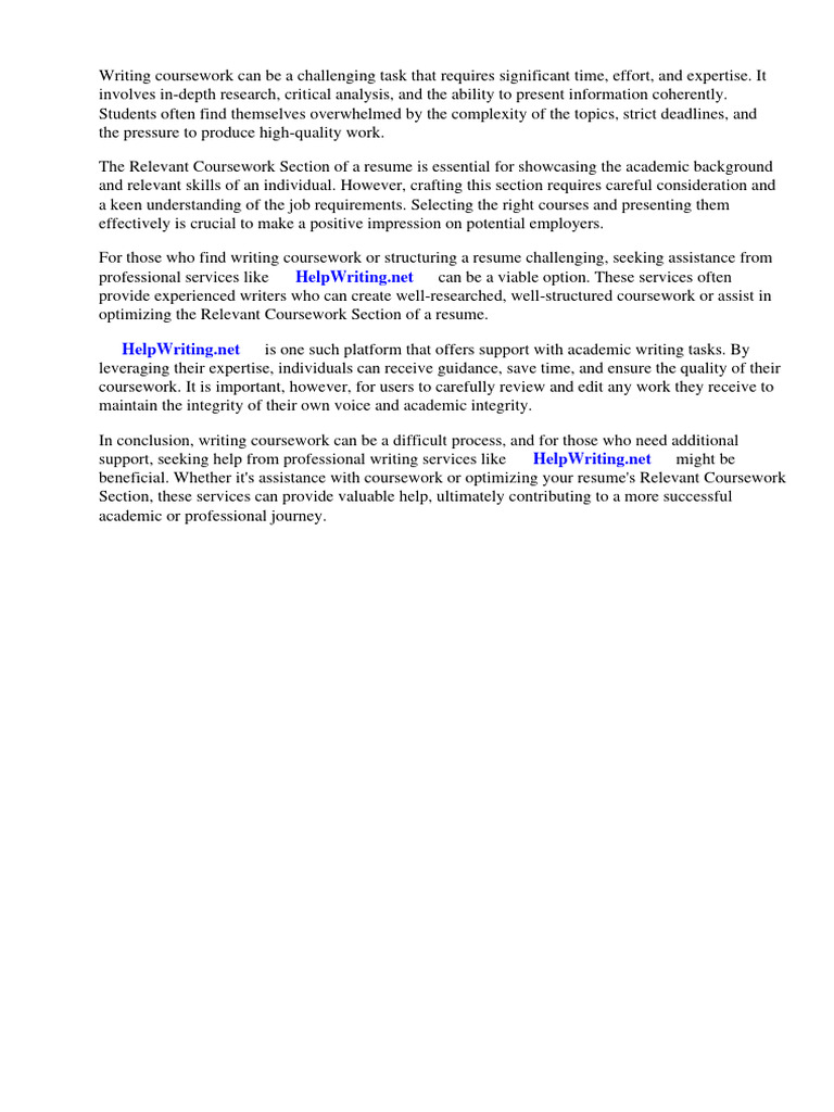 Relevant Coursework Section of Resume | PDF | Résumé | Internship