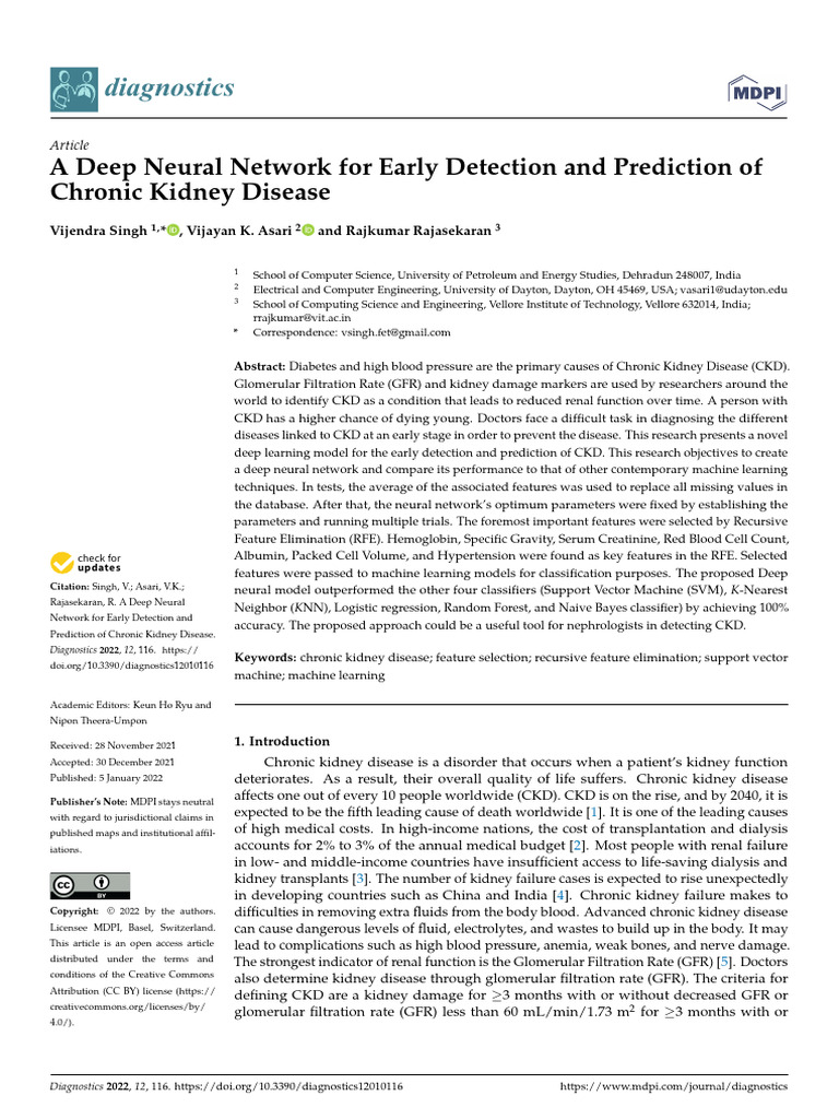 A Deep Neural Network For Earl | PDF | Chronic Kidney Disease | Medical ...