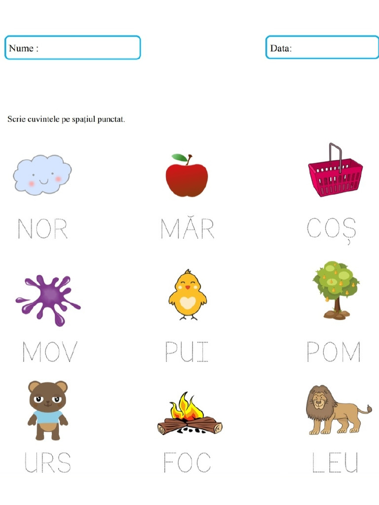 Logopedie Fișe Asociere Cuvant-Imagine | PDF