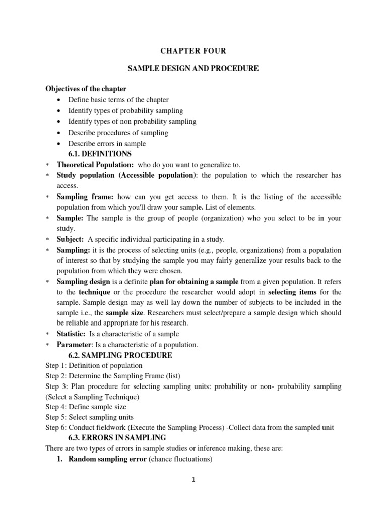 CH 4 SAMPLE DESIGN AND PROCEDURE | PDF | Sampling (Statistics) | Observational Error