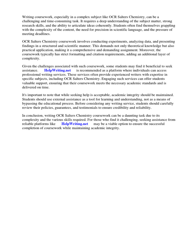 Ocr Salters Chemistry Coursework Help | PDF | Facebook | Linked In