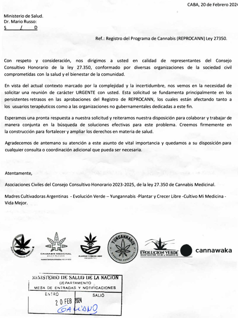 Solicitud Urgente sobre REPROCANN | PDF