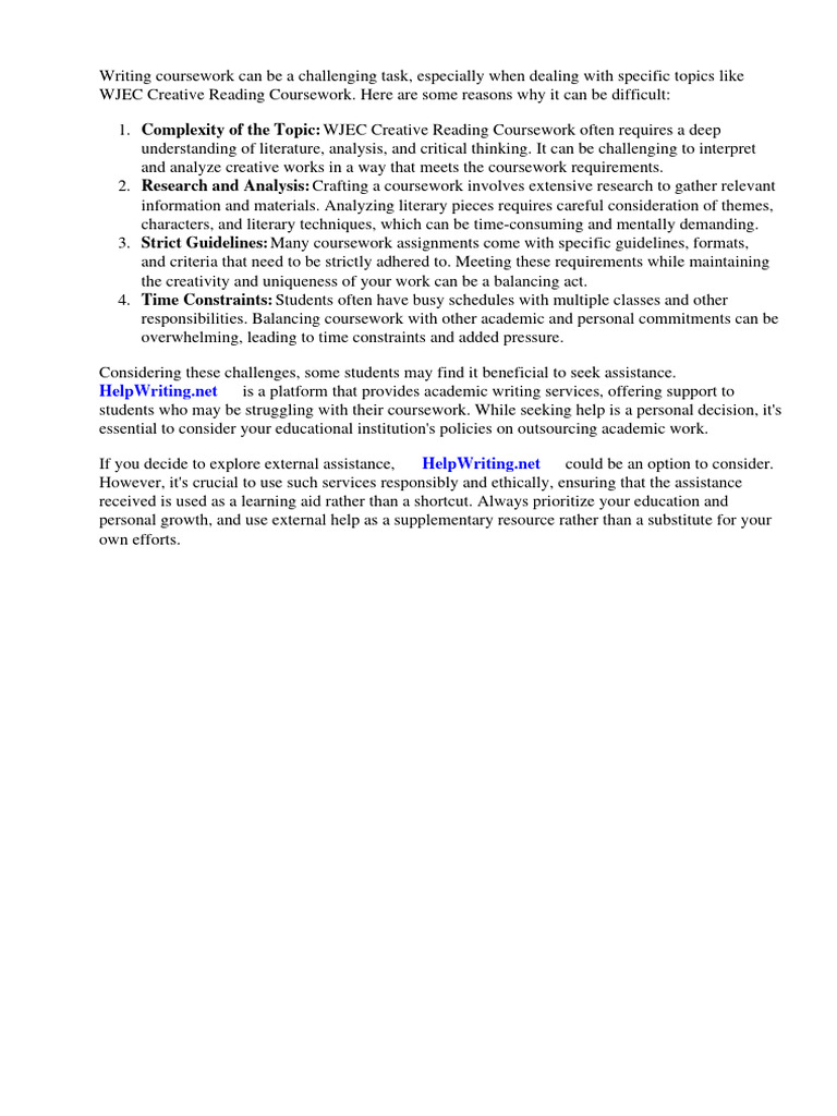 Wjec Creative Reading Coursework | PDF | Facebook