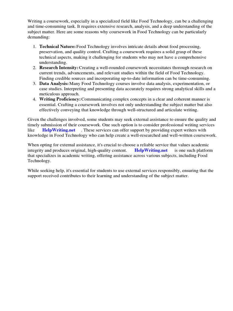Coursework Food Technology | PDF