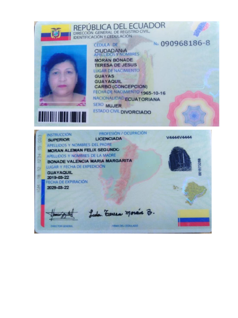 Cedula - Teresa Moran Bonade | PDF