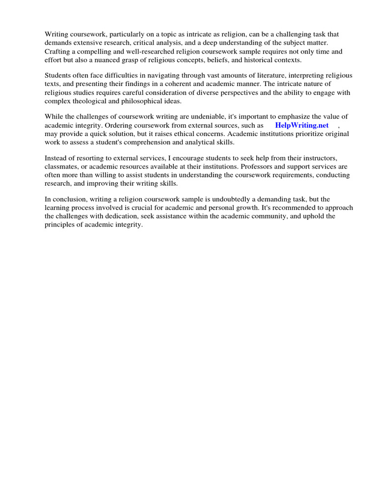 Religion Coursework Sample | PDF