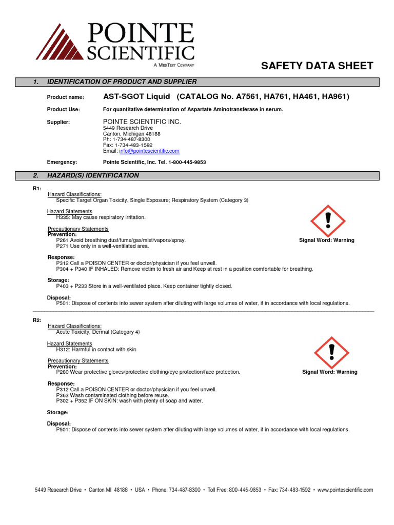 AST-SGOT Liquid Safety Data Sheet | PDF | Wellness