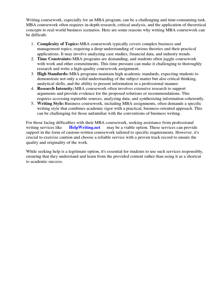 Mba Coursework Examples | PDF | Master Of Business Administration ...