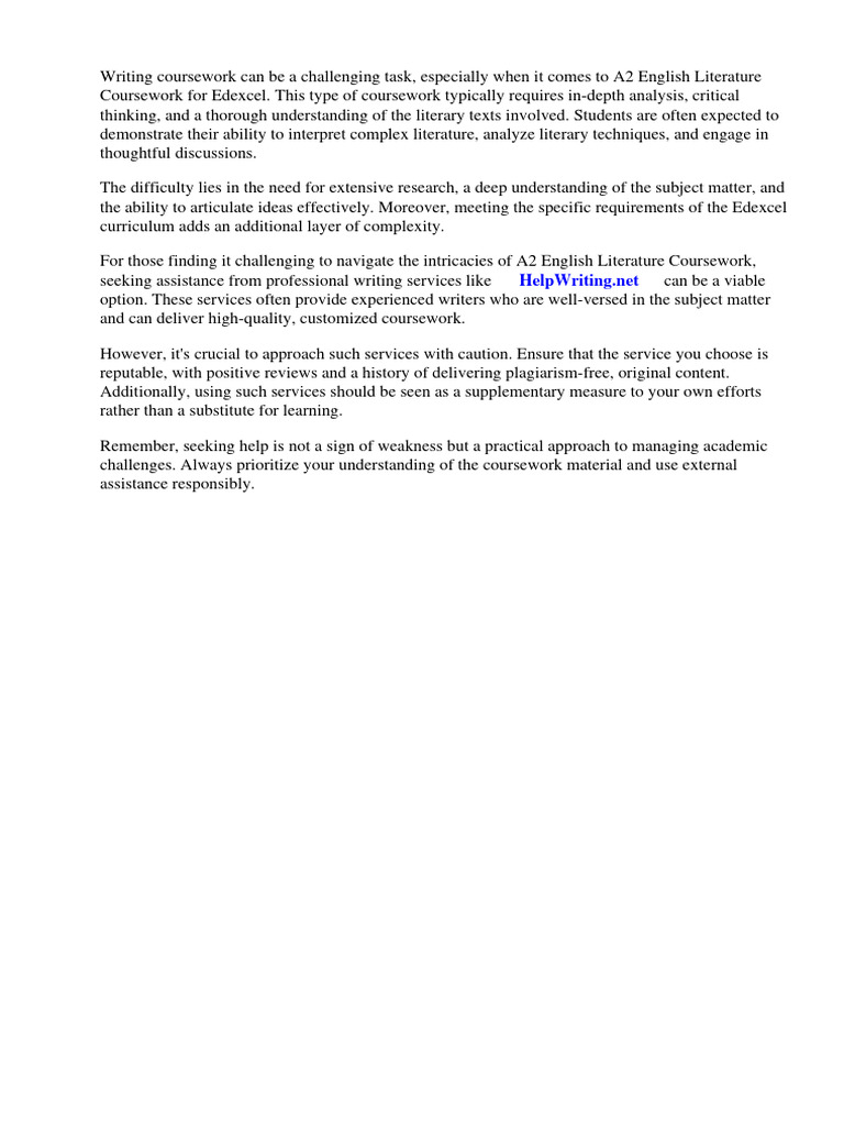 A2 English Literature Coursework Edexcel | PDF | Gce Advanced Level ...