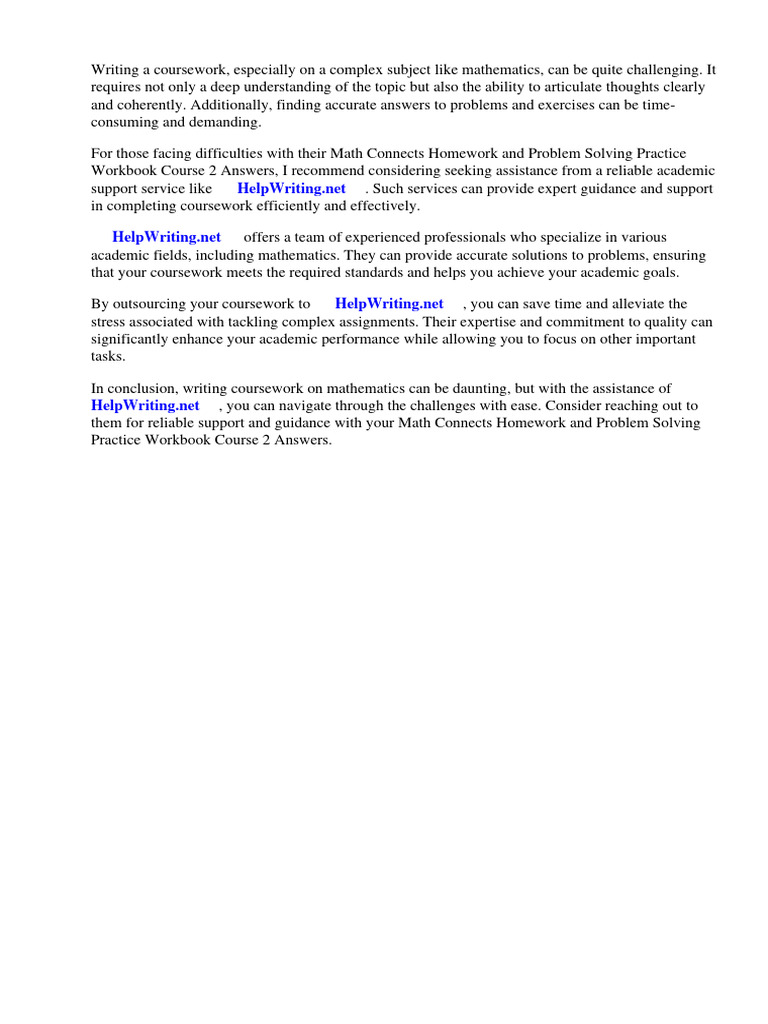 Math Connects Homework and Problem Solving Practice Workbook Course 2 Answers | PDF | Books ...