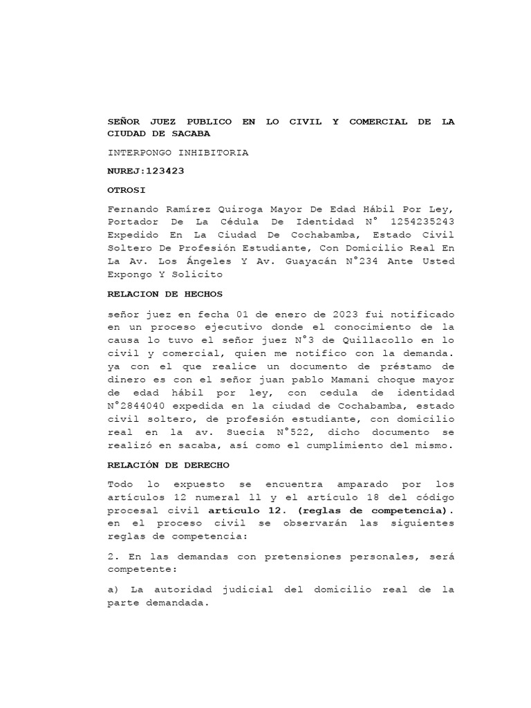 Inhibitoria y Declinatoria | Descargar gratis PDF | Demanda judicial ...