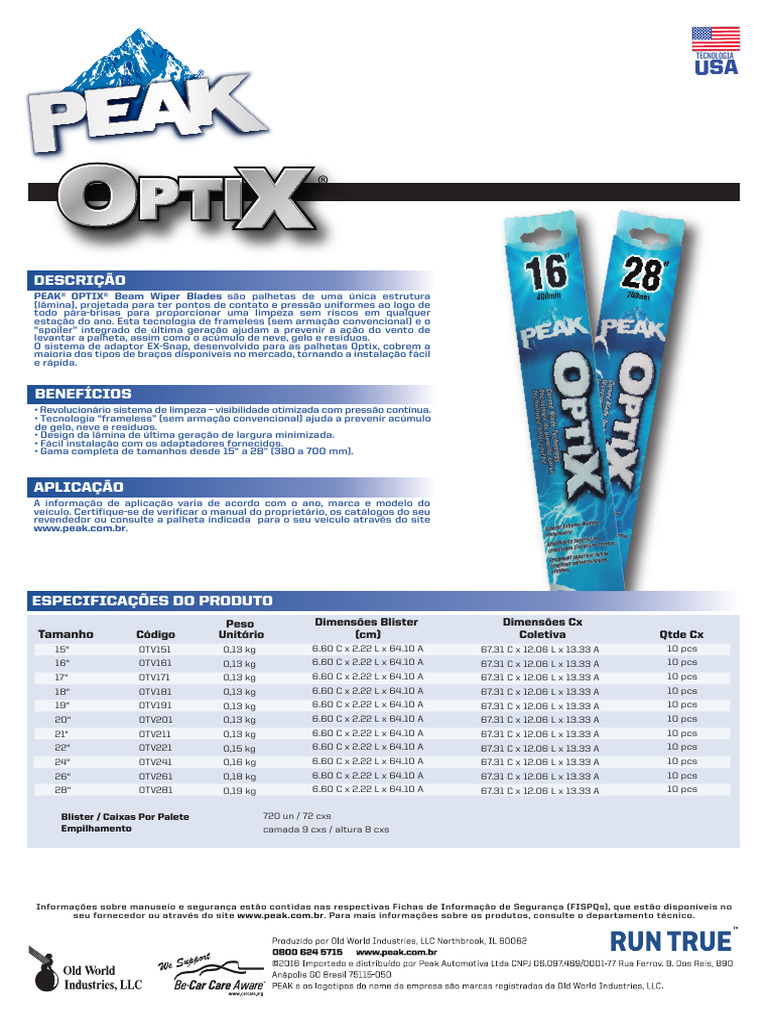 Peak Optix Beam Wiper Blades | PDF