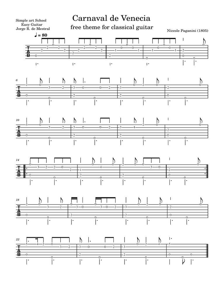 Tab - Carnaval - de - Venecia - Niccole - Paganini For Guitar | PDF