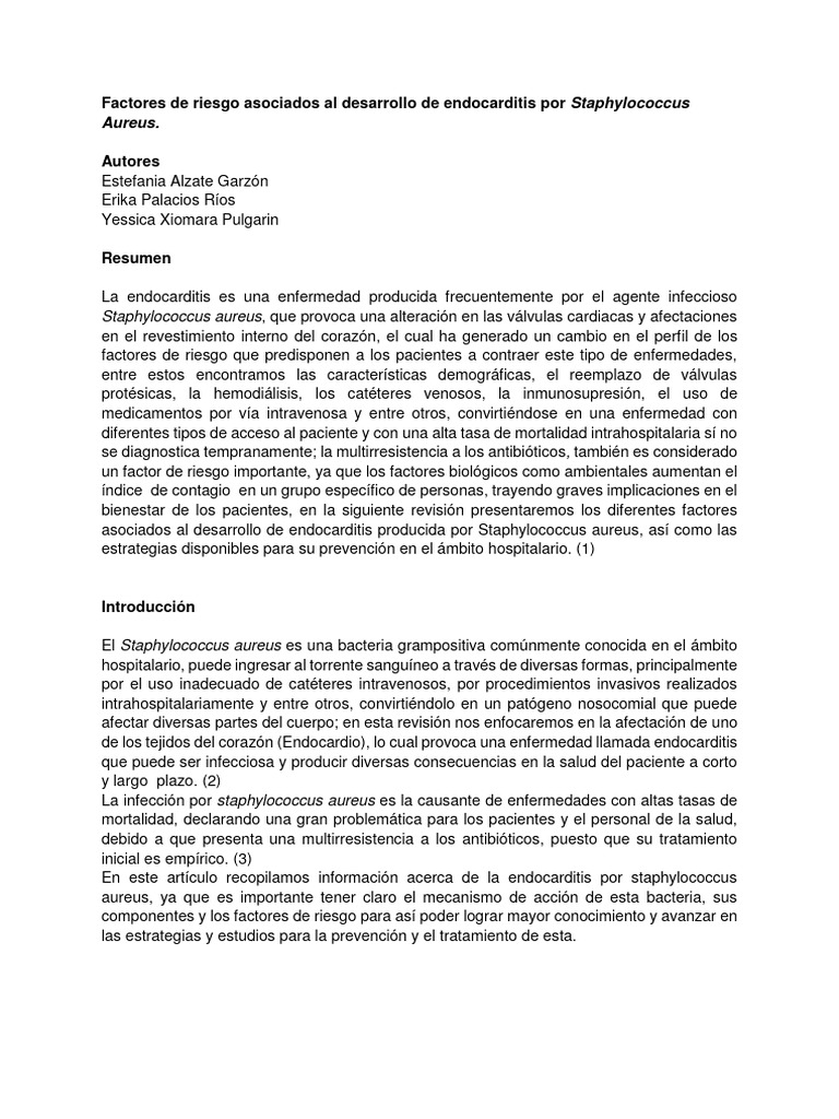 Factores de Riesgo de Endocarditis | PDF | Staphylococcus Aureus | Las ...