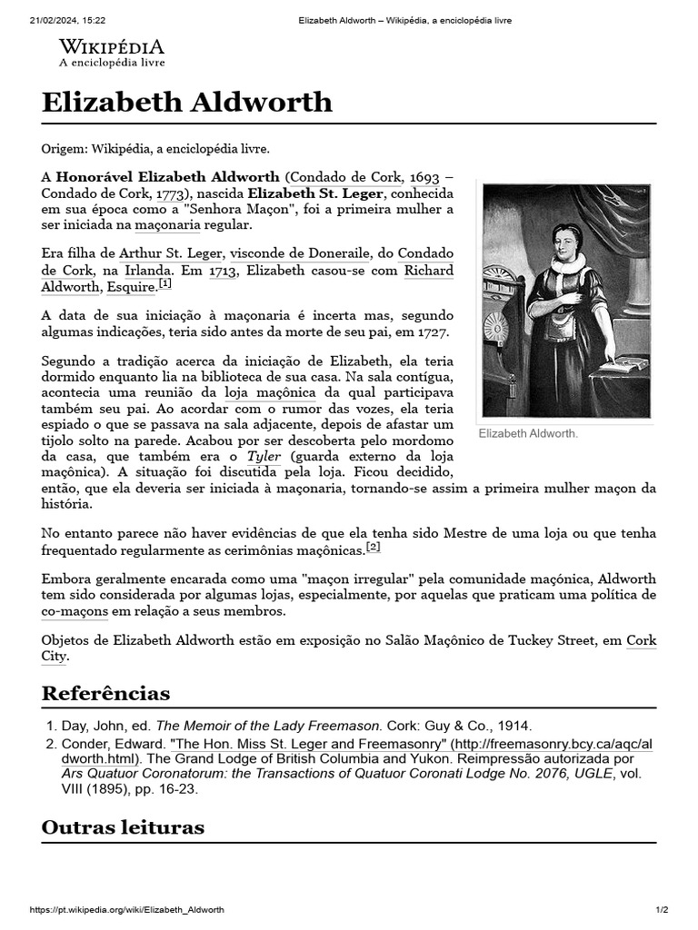 Elizabeth Aldworth: Primeira Mulher Maçã | PDF | Fraternidades ...