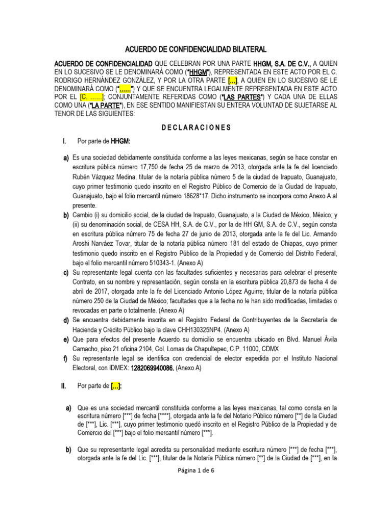 NDA Bilateral Español | PDF | Acuerdo de no divulgación | Tratado