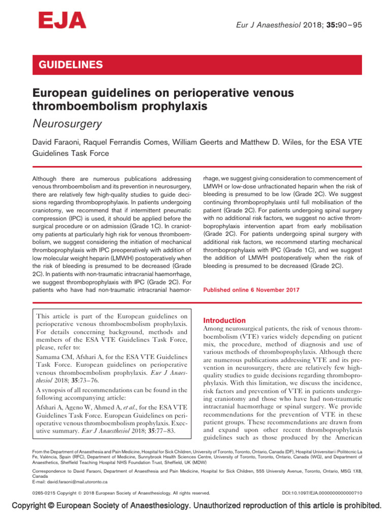 European Guidelines On Perioperative Venous.4 | PDF | Thrombosis | Surgery