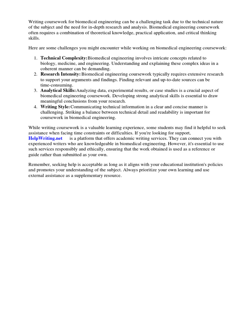 Coursework For Biomedical Engineer | PDF | Biomedical Engineering ...