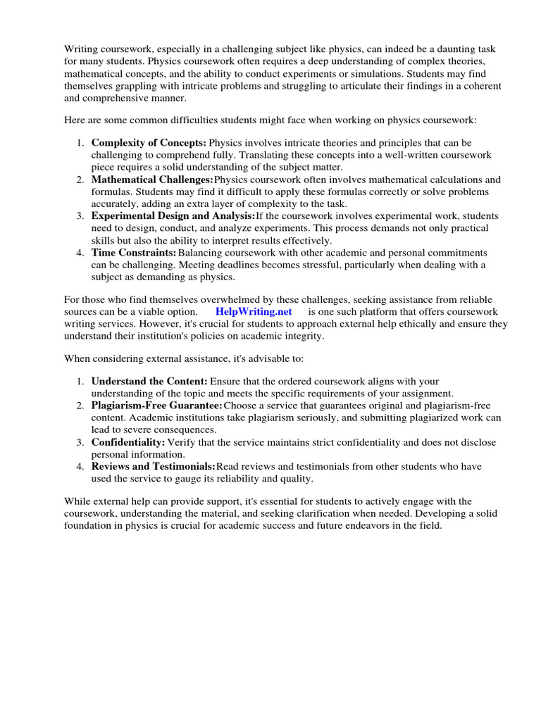 Physics Coursework Assistance Guide | PDF | Physics | Science