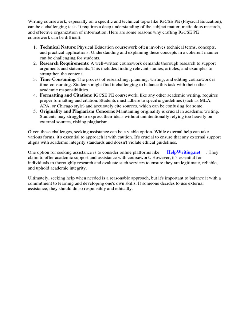 Igcse Pe Coursework Examples | PDF