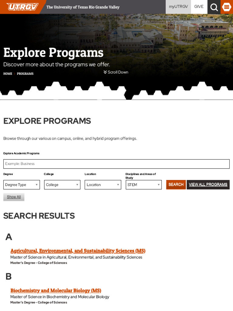 STEM Programs at UTRGV | PDF | Academic Degree | Master Of Science