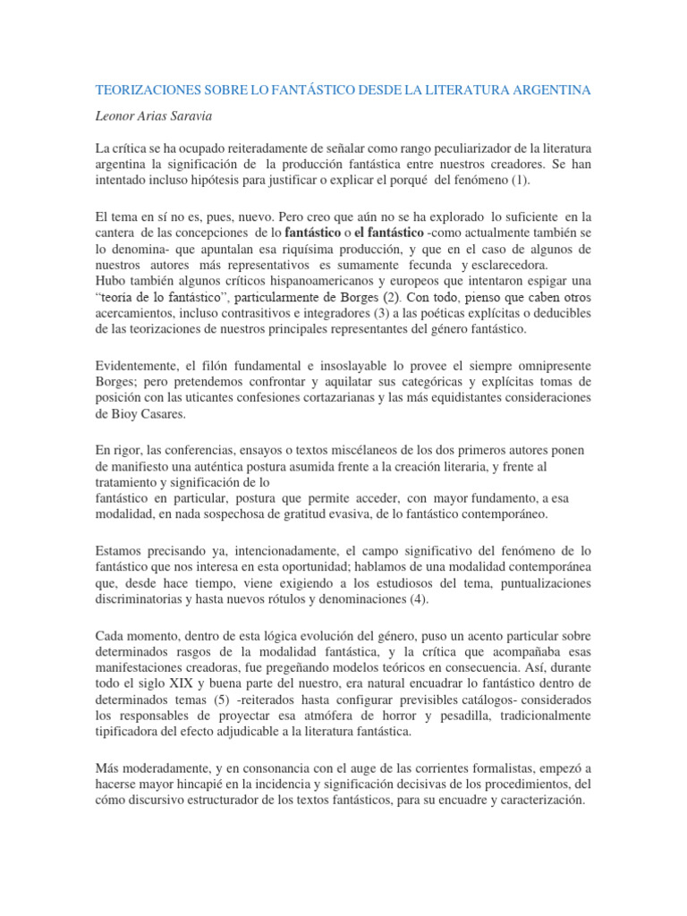 Teorizaciones Sobre Lo Fantástico Desde La Literatura Argentina | PDF ...