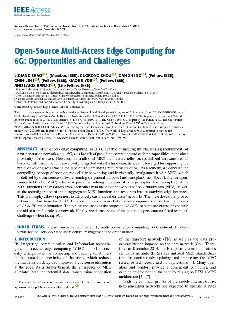 Open-Source Multi-Access Edge Computing For 6G Opportunities and Challenges | PDF | Computer ...