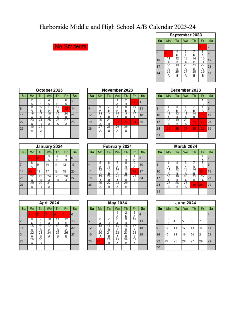 Harborside School A/B Calendar 2023-24 | PDF