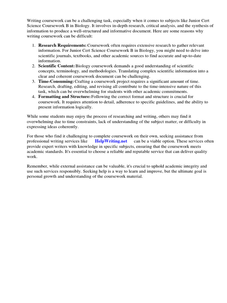 Junior Cert Science Coursework B Biology | PDF